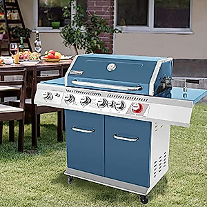 Royal Gourmet GA5403B 5-Burner BBQ Cabinet Style Propane Gas Grill with Rotisserie Kit, Sear Burner, Rear Burner and Side Burner, 74,000 BTU Patio Picnic Backyard, Outdoor Party, Blue