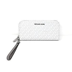 Michael Kors Jet Set Travel Continental Zip Around Leather Wallet Wristlet Bright White