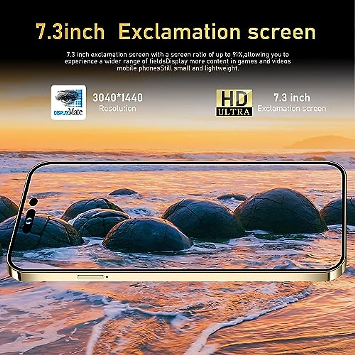 RAYPUR Unlocked Cheap Mobile Phones for i15 Ultra, Android 5G Global Version Smartphone, 7.3Inch Incell HD Capsule Screen, Multi-Language Support,Blue-1TB