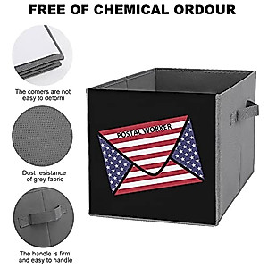 Postal Worker US Flag Collapsible Storage Bins Basics Folding Fabric Storage Cubes Organizer Boxes with Handles