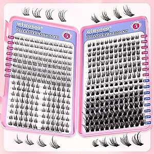 DIY Lash Extension Kit, 384pcs Lash Clusters Kit DIY Eyelashes Kit with Lashes Bond and Seal, Lash Kit for Lash Extension Beginners Self Application at Home Cluster Lash Book (4 Styles Mixed)