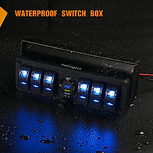 Nilight 6 Gang Rocker Switch Box 12V SPST ON Off Switch PD Type C and USB Charger Voltmeter Waterproof Aluminum Rocker Switch Panel Night Glow Stickers for Boats Cars RVs Trucks, 2 Years Warranty