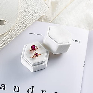 VOMNA Wedding Ring Box,Premium Gorgeous Velvet Double Ring Holder,Jewelry Organizer for Proposal,Engagement(White)