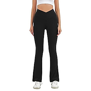 HEGALY Women's Flare Yoga Pants - Crossover Flare Leggings High Waisted Bootcut Bell Bottom Workout Sweatpants Black