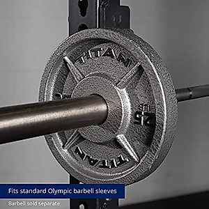 Titan Fitness 25 LB Cast Iron Olympic Plates, Sold In Pairs, Classic Weight Plate Design, Silver Hammer Finish