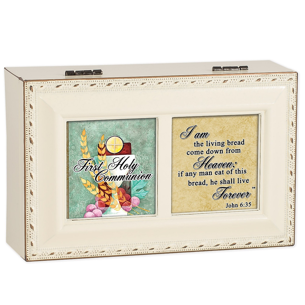 Cottage Garden First Communion Living Bread Matte Ivory Jewelry Music Box Plays Ave Maria