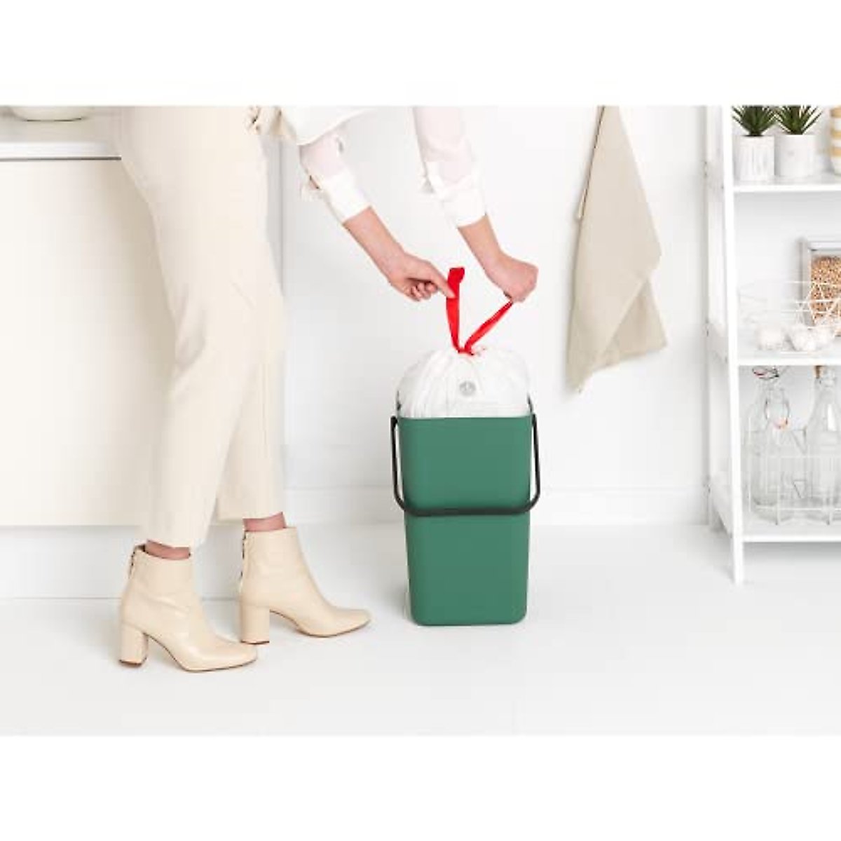 Brabantia Sort & Go Kitchen Recycling / Garbage Trash Can (6.6 Gal / Fir Green) Stackable Refuse Organiser with Handle & Removable Lid, Easy Clean, PerfectFit Bags Included