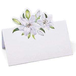 Gift Boutique 100 Lilies Place Cards White Floral Flower Wedding Seating Name Card Table Setting Folded Tent Cards 2 x 3.5 Inches