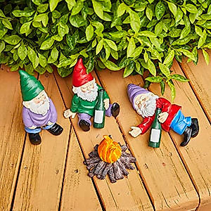 Extra Large Drunk Garden Gnomes Figurines | Set of 4 | Funny Dwarf Knomes Around Fire Pit, Adorable Naughty Drunken nombs Indoor & Outdoor Decor - Patio, Porch, Yard Lawn Art (Naughty Firepit Set)