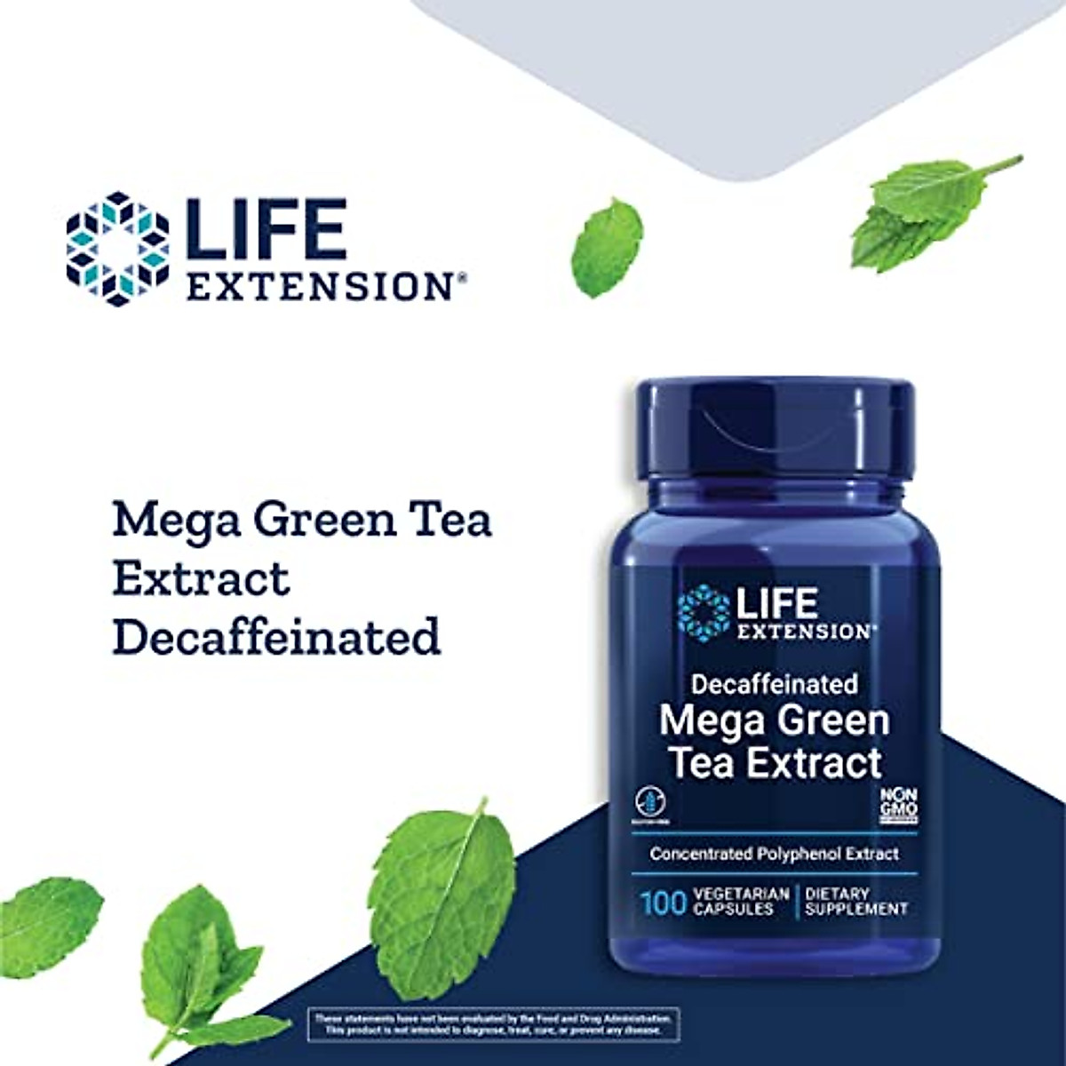 Life Extension Mega Green Tea Extract (98% Polyphenols) Decaffeinated, More Polyphenol Egcg Than The Equivalent Of Several Cups Of Green Tea - Vegetarian- Non-GMO, 100 Vegetarian Capsules