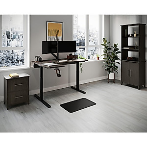 Realspace® Koru Electric 59"W L-Shaped Height-Adjustable Standing Desk with Integrated Power & Charging, Espresso Oak