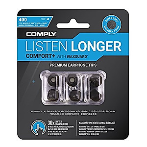Comply Comfort Plus Tsx-400 Memory Foam Earphone Tips, Noise Reducing Replacement Earbud Tips, Secure Fit (Medium, 3 Pair), Black (29-40111-11)