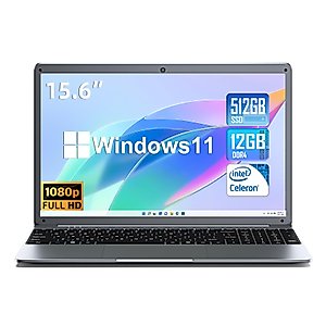 SGIN Laptop, 15.6 Inch Laptops, 12GB DDR4 512GB SSD, Celeron N5095 Processor(Up to 2.9GHz),FHD 1920x1080 IPS Bluetooth 4.2, Webcam, WiFi, 2*USB 3.0, Mini HDMI