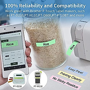 Ptouch Tape 12mm 0.47 Inch Laminated Clear/Purple/Blue/Pink/Lemon Yellow/Mint Green Replacement for Brother TZe Tape Compatible with Brother P Touch PT-H110 D210 D400 1280 1800 Label Maker Tape,6 Pack