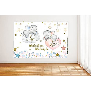 He or She Elephant Gender Reveal Backdrop Soft Cloud and Stars What Will Our Baby Be Boy or Girl Baby Shower Background Decoration Banner 200x150cm W-8192
