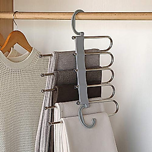 AIR&TREE 2 Pack Pants Hangers Space Saving,Anti-Rust Pants Organizer,Durable and Sturdy Installed Hangers for Pants Scarf Jeans Slack Trousers Ties Towels in Closet,5 in 1(Gray)