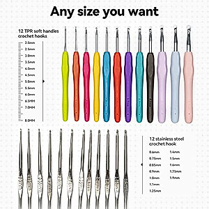 Crochet Hooks Set, 24 Sizes Crochet Needles Kit for Arthritic Hands Ergonomic Soft Grip Handles for Beginners Mothers Girls Large Crochet Supplies with 43Pcs Crochet Accessories and Storage Bag