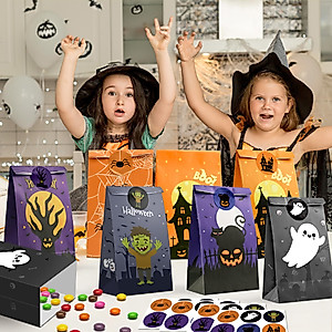 Halloween Treat Bags - 24 PCS Halloween Party Favors,Halloween Goodie Bags with Halloween Stickers for Kids | Halloween Candy Bags - Trick or Treat Bags,Mini Paper Gift Basket- Halloween Decorations Crafts Party Supplies