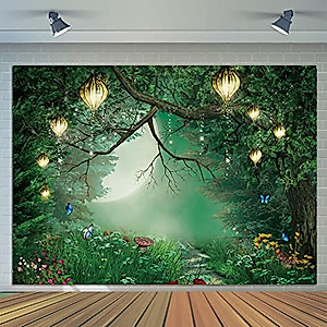 7x5ft Spring Enchanted Fairytale Forest Backdrop for Photography Mushroom Wonderland Photo Background for Newborn Baby Shower Photoshoot Children Birthday Party Decorations Banner
