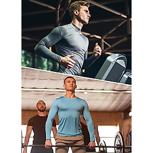 BALEAF Men's Long Sleeve Running Shirts Workout Tops Quick Dry SPF Rash Guard Lightweight Hiking Sun Protection t Shirt Grey M