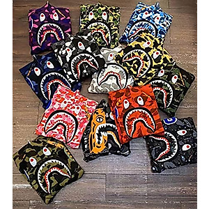 Men's Hoodie Shark Mouth Full Zip Jackets Oversized Long Sleeve Coat Trendy Hip Hop Tops Full Zip Hoodie for Men RED-M