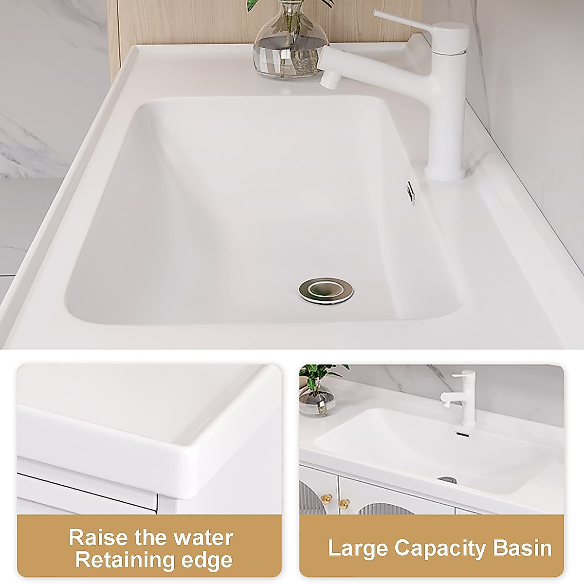 Wall Mounted Bathroom Vanity with Sink Combo,Bathroom Vanity Set with Basin & Storage Cabinet ,Bath Cabinet with Ceramic Sink Including Pull-out Faucet, Mirror Cabinet ( Size : 81x50x53cm/31.9x19.7x20
