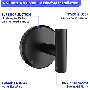 HOME SO Suction Cup Hooks T Shape for Shower, Bathroom, Glass Door, Mirror, Tile – Loofah, Towel, Coat, Bath Robe Hook Holder for Hanging up to 15 lbs – Waterproof & Rustproof, Black Matte (2-Pack)
