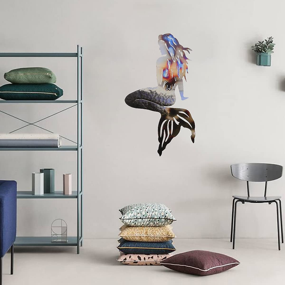 Mermaid Metal Wall Decor, Hanging Mermaid Wall Decoration, Stainless Steel Mermaid Sculpture for Home Garden Beach Decoration (Sliver)