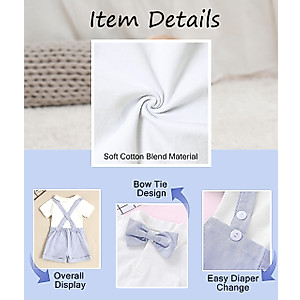 bilison Baby Boy Clothes Gentleman Bowtie Romper and Overalls Suspenders Pants Wedding Tuxedo Outfits(blue,0-6m)