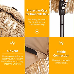Wonlink 9 FT Patio Tiki Umbrella, Outdoor Patio Umbrellas with 32 LED Lighted Double Top Thatched for Pool Beach