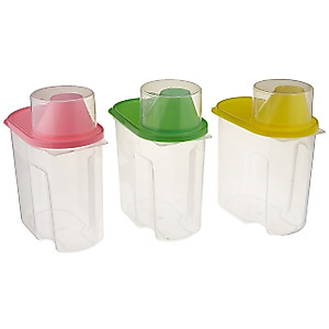 Basicwise Small BPA -Free Plastic Food Saver, Kitchen Food Cereal Storage Containers with Graduated Cap, Set of 3, Green, Pink, and Yellow (QI003216.3S)