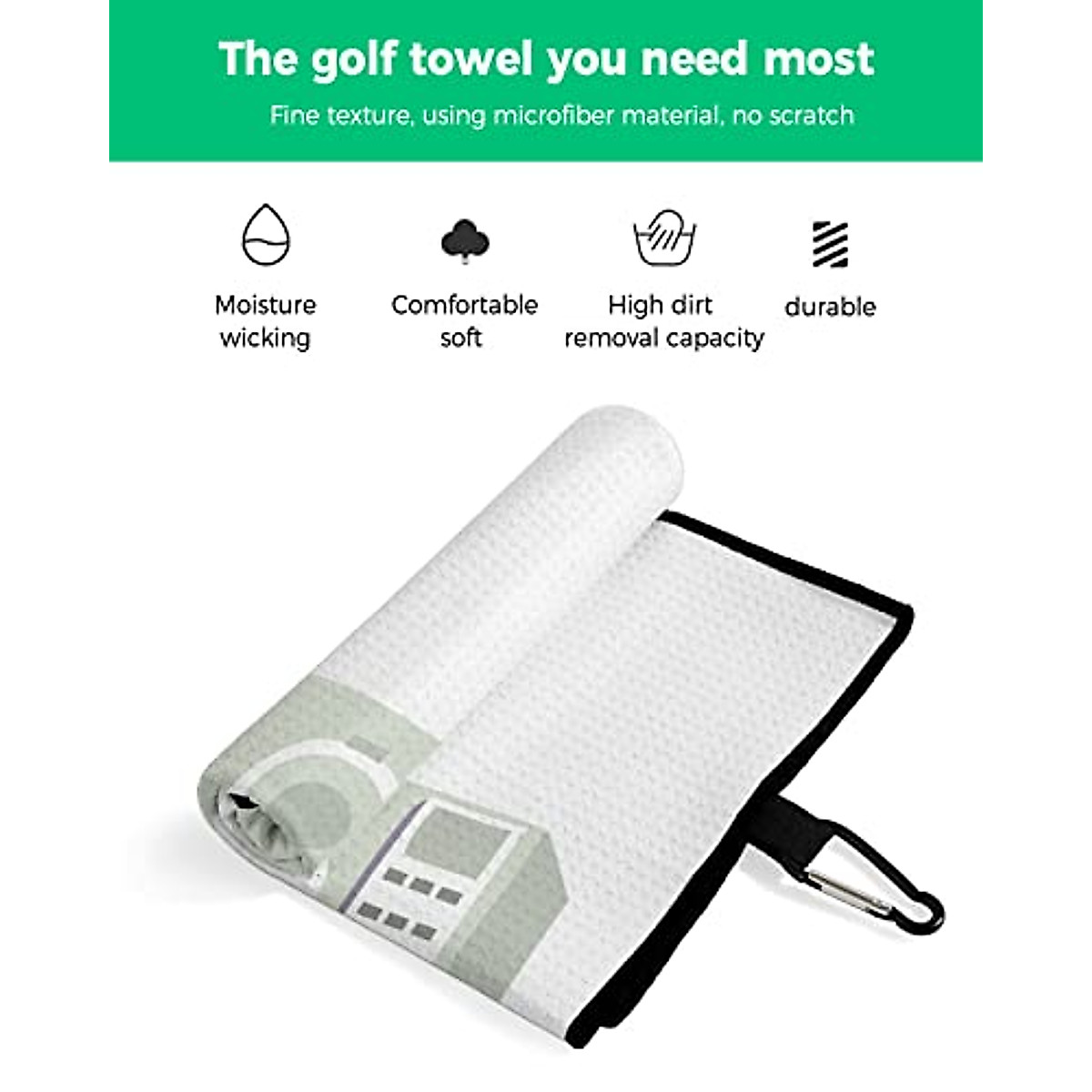 Laundry Golf Towel for Golf Bag Microfiber Waffle Golf Towels for Women Men Absorbent Quick Dry Golf Towels Golf Gifts for Husband Boyfriend Dad 24x16in, Green Washing Machine with Word Wash