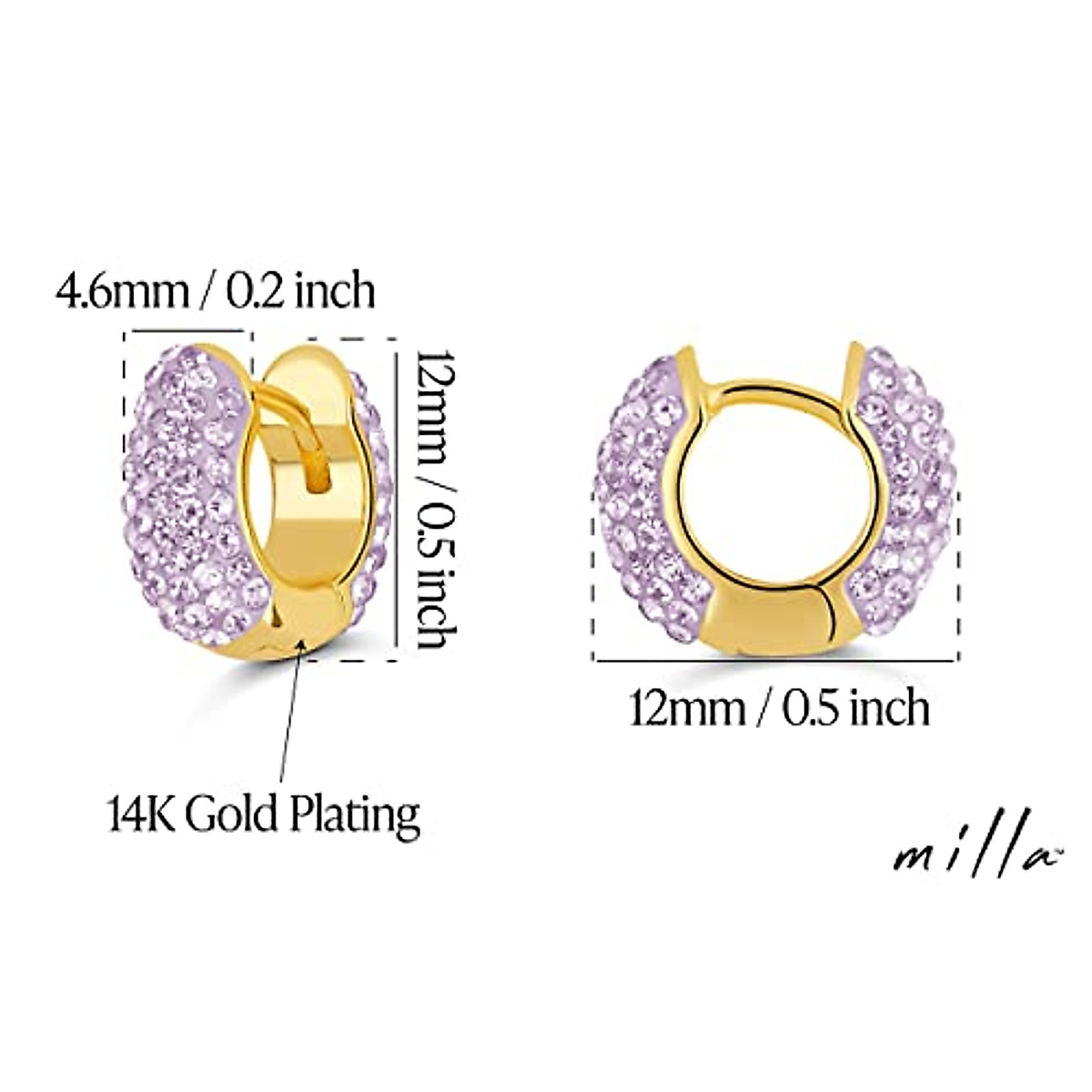 MILLA Neon Colorful Hoop Earrings - Sparkly Red Hoop Earrings, Cute Pink Hoop Earrings, Tiny Purple Earrings for Women, Royal Blue Earrings for Women & More (June - Lavender)