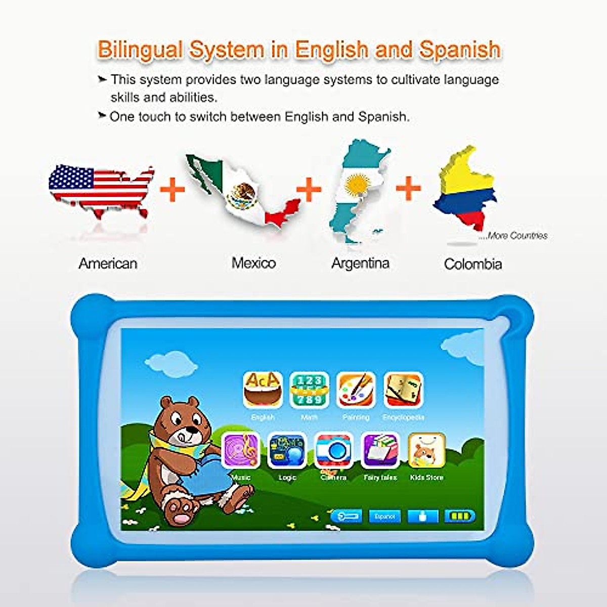BBPAW Kids Tablet, 7 inch Tablet for Kids Learning Games Preinstalled & Parent Control 16GB WiFi Android Toddler Tablet with Educational APP and Protective Case-Blue