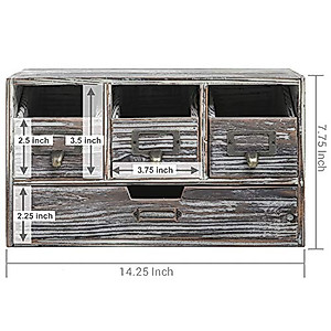 MyGift Rustic Torched Wood Desk Supplies Organizer Caddy with Multiple Compartment Drawers, Craft Supply Storage Cabinet with 4 Drawers