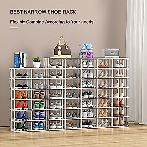 White Shoe Rack Organizer 8 Tier Narrow Shoe Rack for Closet, Durable Modern Shoe Stand Stacker, Free Standing Shoe Racks Vertical Small Entryway Hallway Shelf, Easy Assembly Shoe Tower Rack