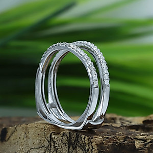 SAVEARTH DIAMONDS 1/3 ct t.w Round Cut Lab Created Moissanite Diamond Wedding Enhancer Guard Double Ring For Women In 14K White Gold Over Sterling Silver (D Color, VVS1 Clarity 0.33 Cttw) - 7.5