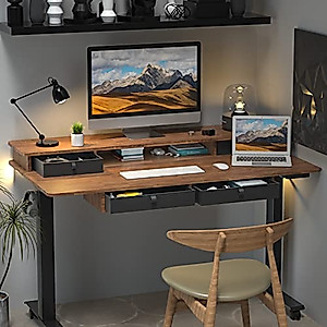 ExaDesk Electric Standing Desk with 4 Drawers, 55 x 30 Inches Adjustable Desk with Storage Shelf, Stand Up Desk for Home and Office, Rustic Brown Top/Black Frame