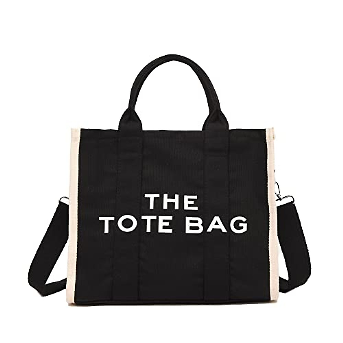 CEDDEOS Canvas Tote Bags for Women, Trendy Travel Denim Shoulder Crossbody Handbag, Casual Large Capacity Tote Purse Neverfull Bag with Zipper, Work for Office School Black