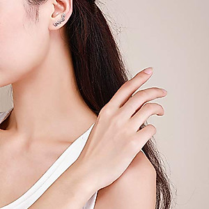 S925 Sterling Silver Puppy Dog Cat Pet Paw Print Cuff Stud Earrings for Women Teen Girls Pierced Ears Climber Crawler 14K White Gold Plated Cute Dainty Kitten Animal Footprint Hypoallergenic Jewelry