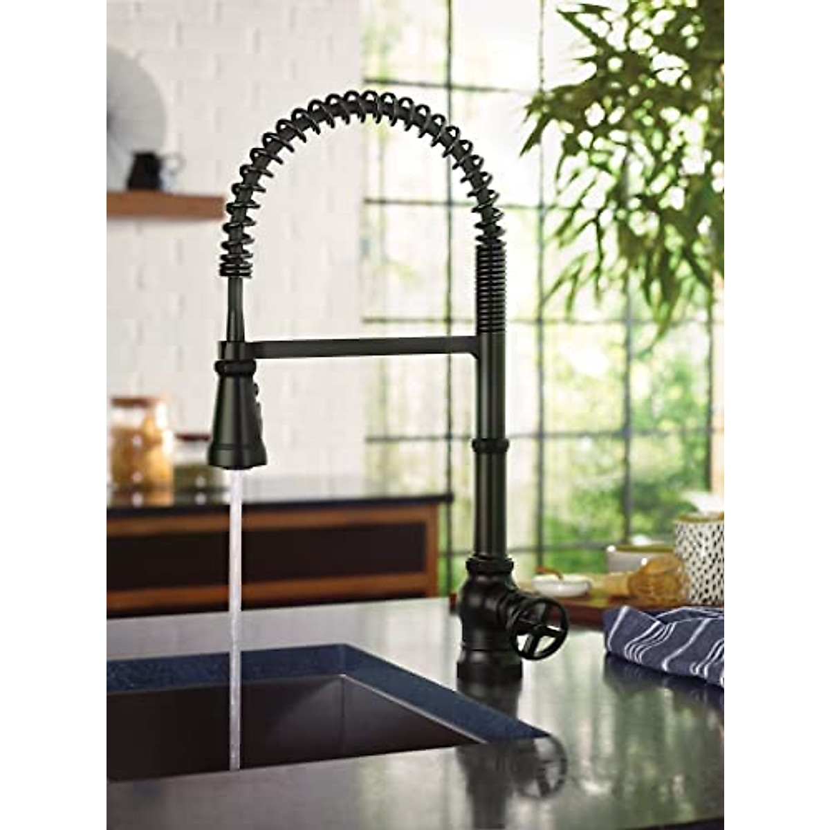Moen Paterson Matte Black One-Handle Spring Pulldown Kitchen Faucet with Power Boost for a Faster Clean, Kitchen Faucet with Pull Down Sprayer for Bar, RV, S72103BL