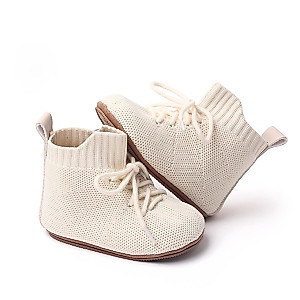 HsdsBebe Baby Ankle Boots Infant Boys Girls High Top Boots Anti-Slip Rubber Sole Sneakers Toddler Newborn Breathable Walking Crib Shoes(ZZY222 cream white,2)
