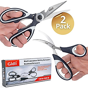 Kitchen Shears by Gidli - Lifetime Replacement Warranty- Includes Seafood Scissors As a Bonus - Heavy Duty Stainless Steel All Purpose Ultra Sharp Utility Scissors