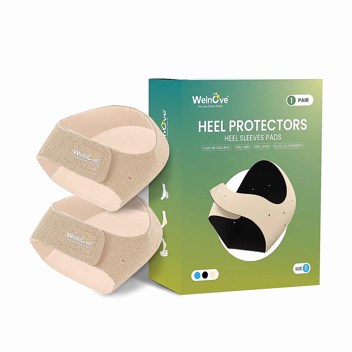 Heel Protectors Cups for Plantar Fasciitis - Welnove Heel Cups for Women Men Heels Spur Pain Relief - Heel Inserts Pads for Achilles Tendonitis Dry Cracked Heel Support Cushion (Size: W 4.5-9 / M 5-8)