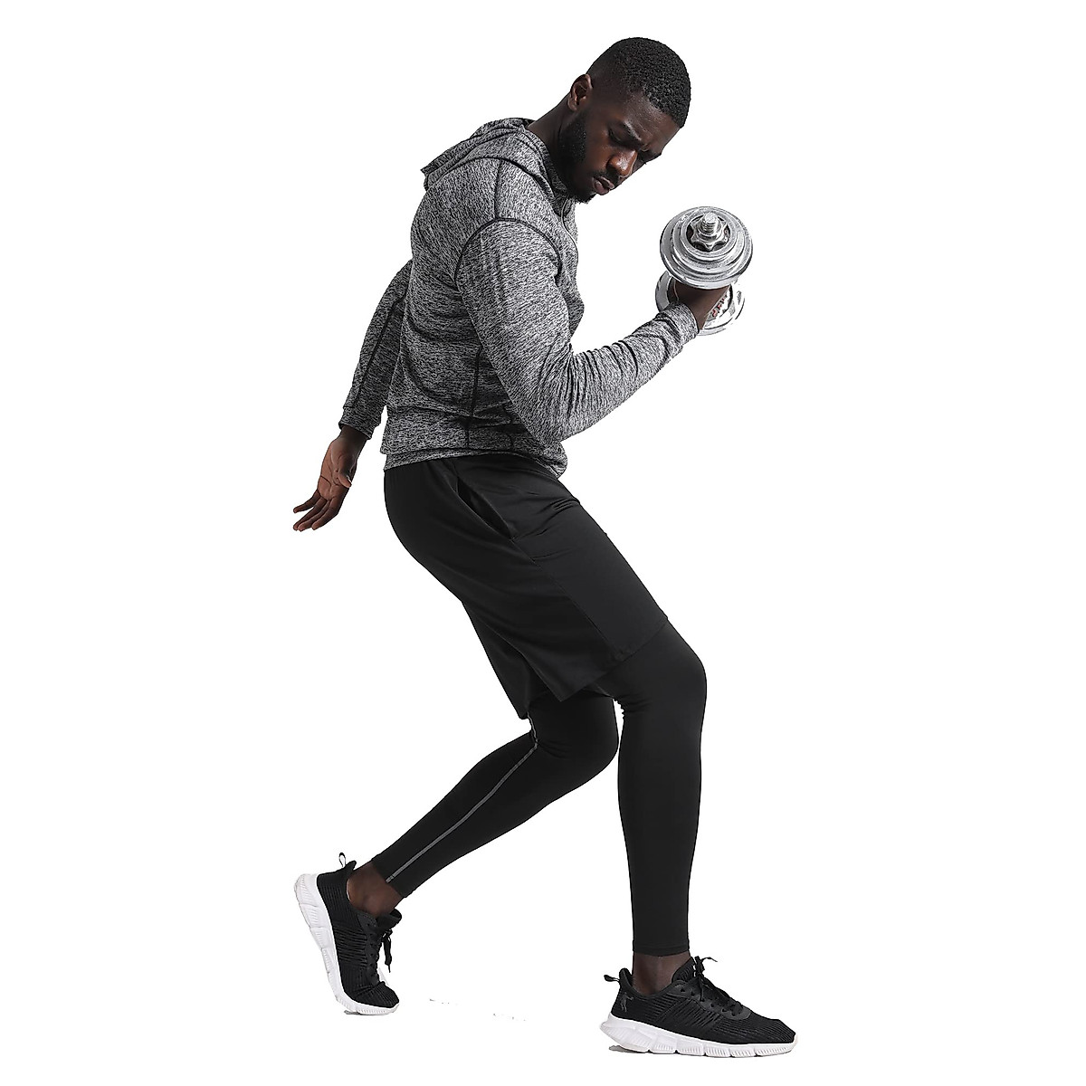 BUYJYA 5Pcs Men's Compression Pants Shirt Top Long Sleeve Jacket Athletic Sets Gym Clothing Mens Workout Valentine's Day gift Gray