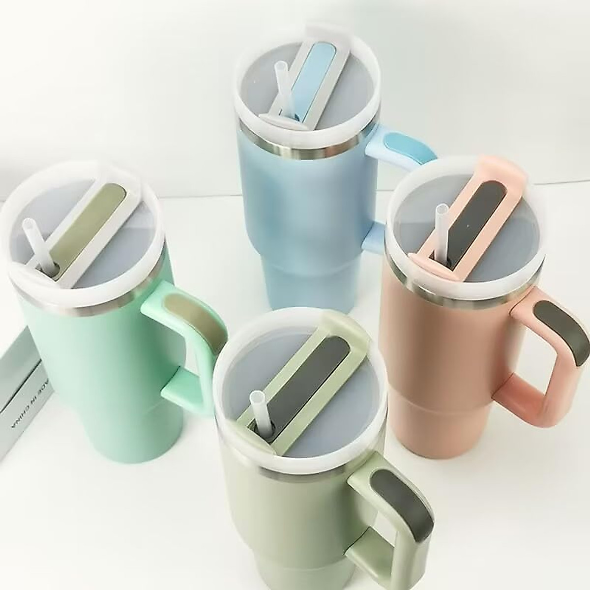 FAMKX 40oz Insulated Travel Mug Tumbler With Handle And Straw,Stainless Steel Double wall Vacuum Thermos Cup Keep Drink Cold and Hot (Champagne#)