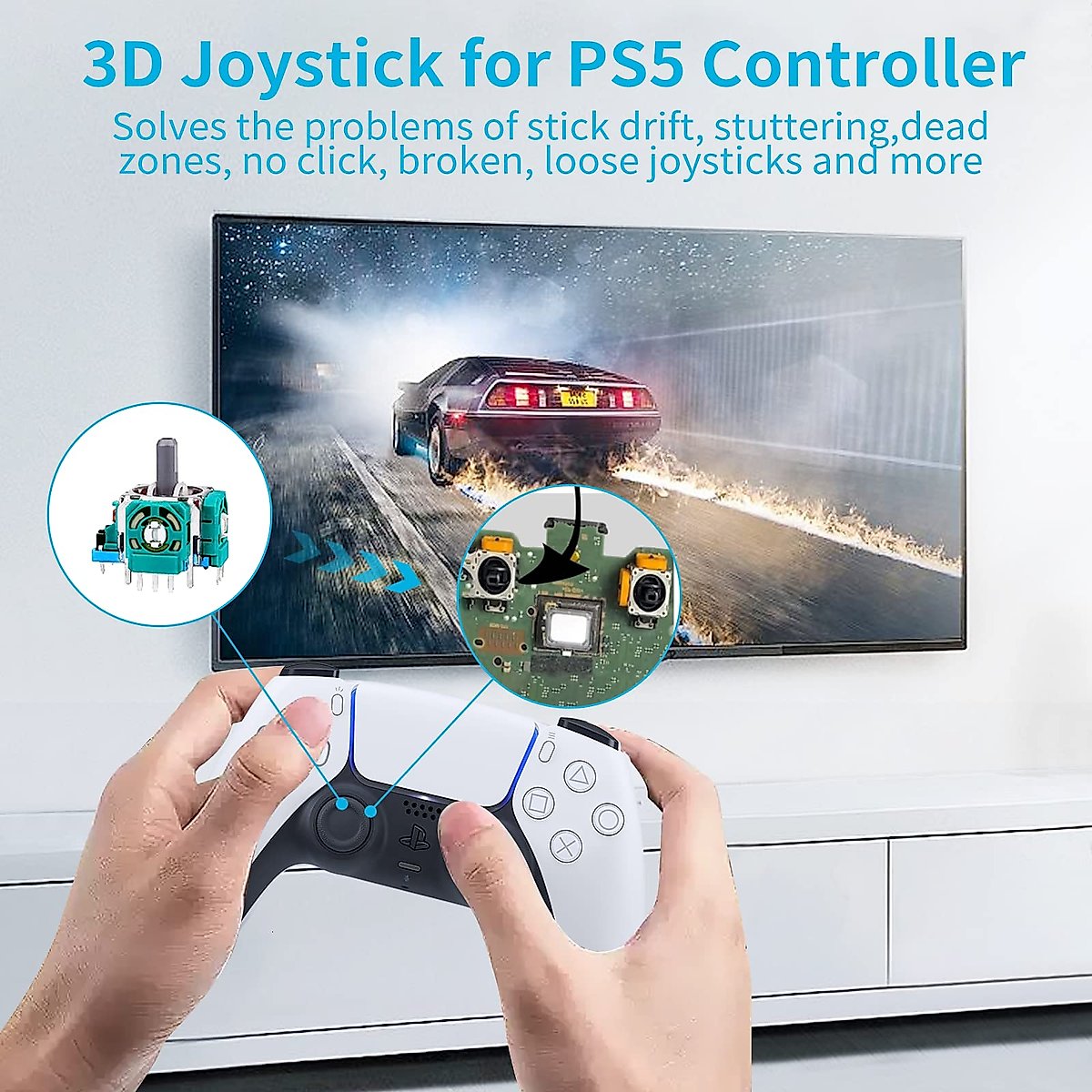 Joysticks Replacement for PS5 Controller, AOLION 3D Joystick Module Parts, 55 PCS Controller parts with 8 Potentiometer, 2 Joystick, Thumbstick, 10 Protective Ring and More black