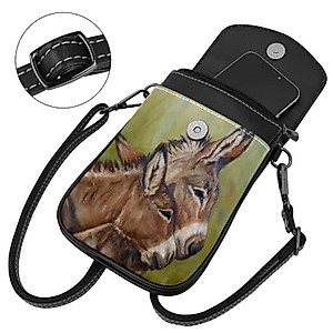 Unicey Donkey Hugs Painting Leather Phone Purse, Small Crossbody Bag Wallet Purses and Handbags for Women
