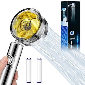 High Pressure Shower Head with Handheld Spray for Low Water Pressure, Hydro Jet Shower Head with Filtered and on off Switch, 360° Rotating Vortex Shower Head, Propeller Turbo Fan hand-held Shower Head