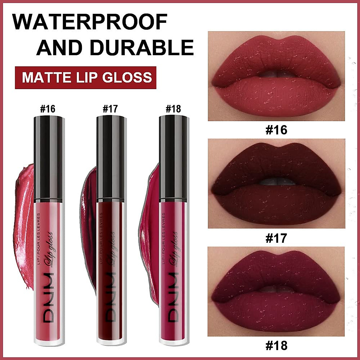 evpct 3Pcs Dark Red Purple Matte 24-hour Liquid Lipstick Sets,DNM Matte Lipstick Lip Stain Long Lasting 24 Smudge Waterproof Lip Gloss Gift Set Matt Lipsticks Set Matt Liquid Women Makeup Lipstick 06
